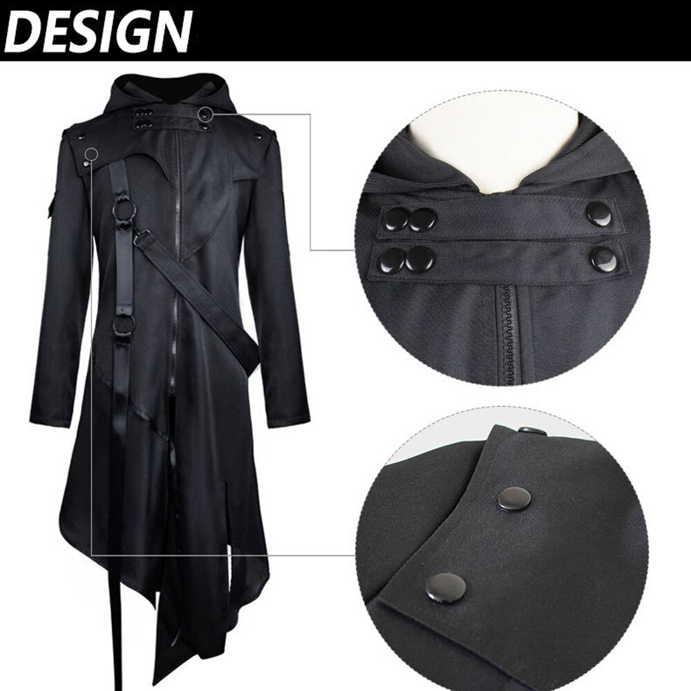 Mens Medieval Gothic Black Cardigan Outwear Fashion Coat Jacket Hooded ...
