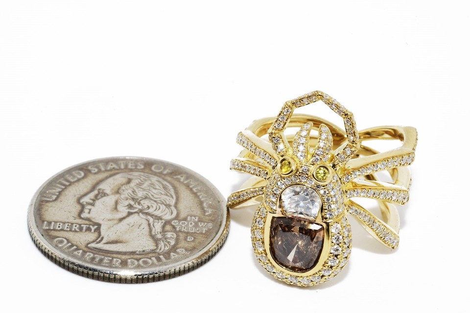 $35,000 18K Gold 3.37CT Custom NATURAL Diamond Spider Cocktail Ring ...