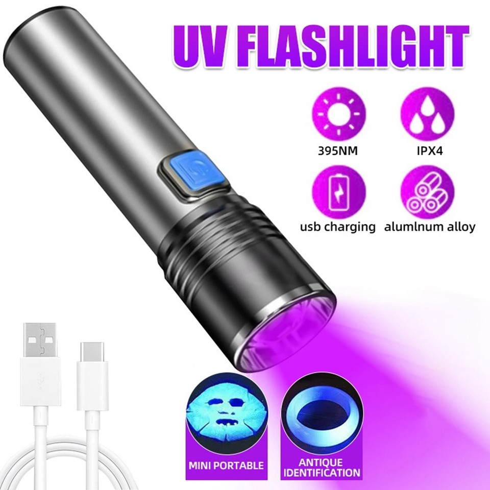 395nm UV Flashlight USB Rechargeable UV Light Ultraviolet Flashlight ...