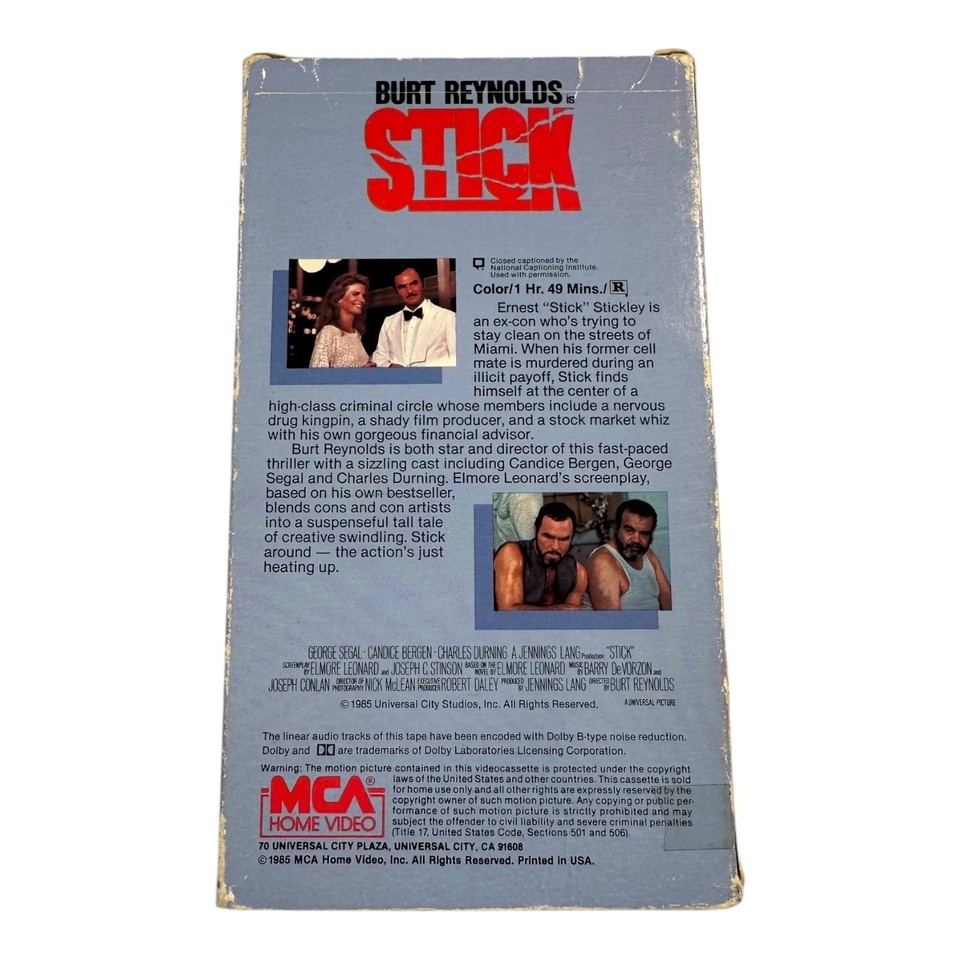 Stick Burt Reynolds Movie VHS MCA Home Video 1985 Action Film | eBay