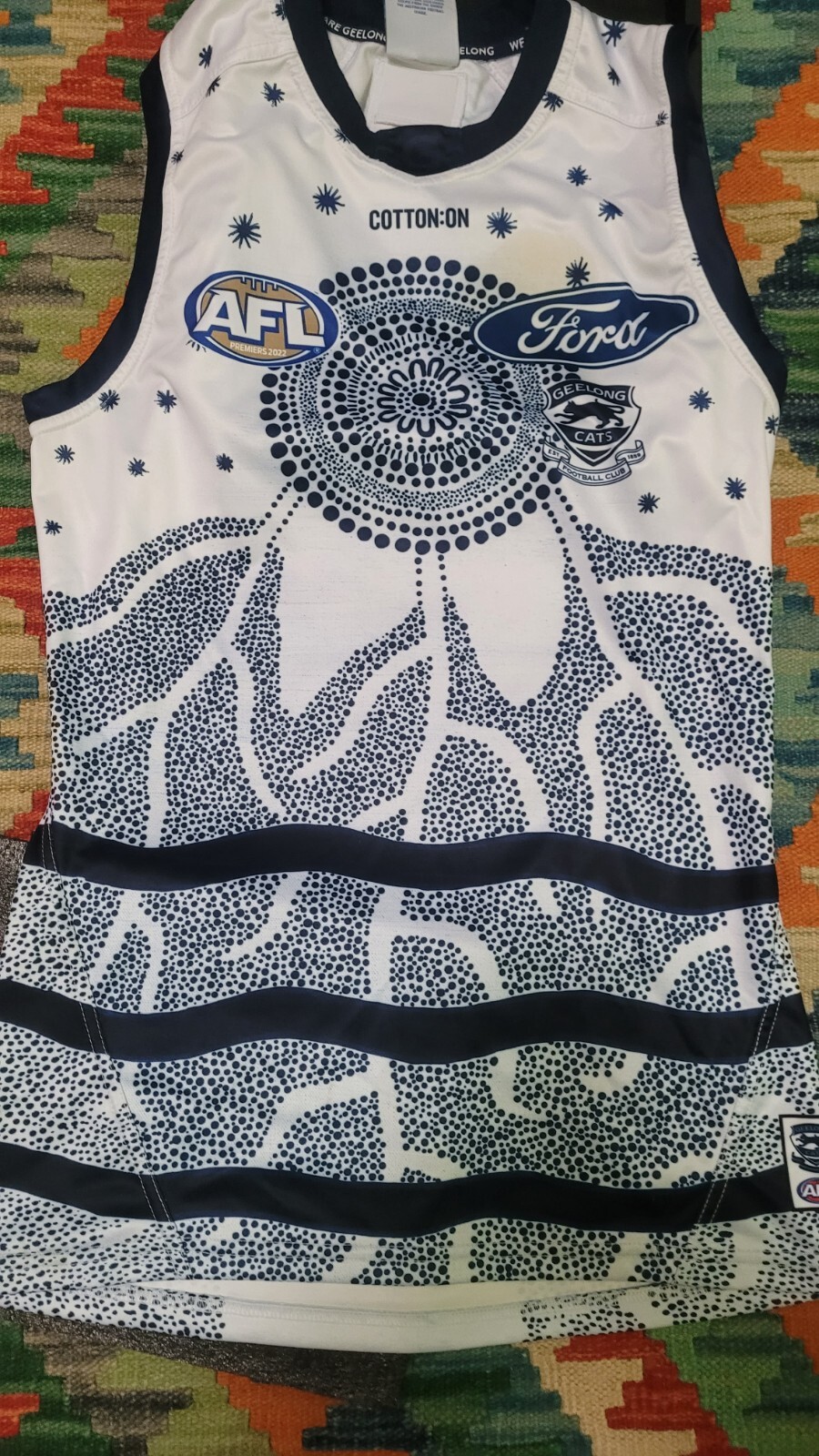 Tom Stewart 2023 Gameworn AFL Indigenous Round Jersey - Geelong Cats w ...