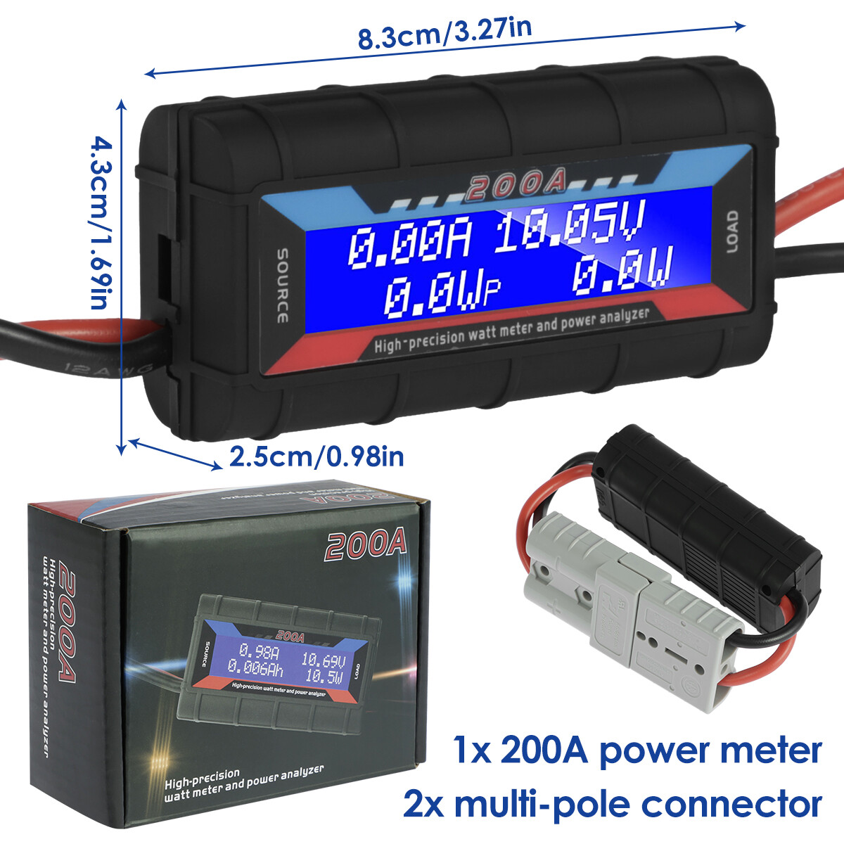 200A DC Digital Monitor Professional DC Battery Monitor Meter LCD Volt ...