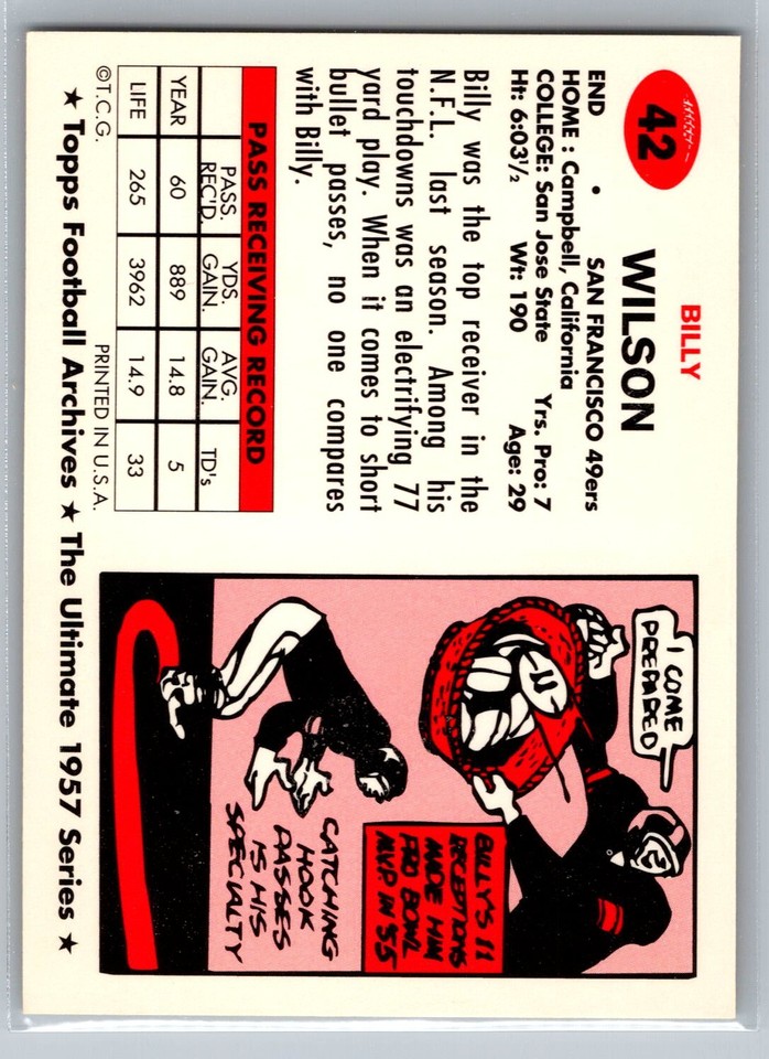 1994 Topps Archives 1957 Football #42 Billy Wilson San Francisco 49ers ...