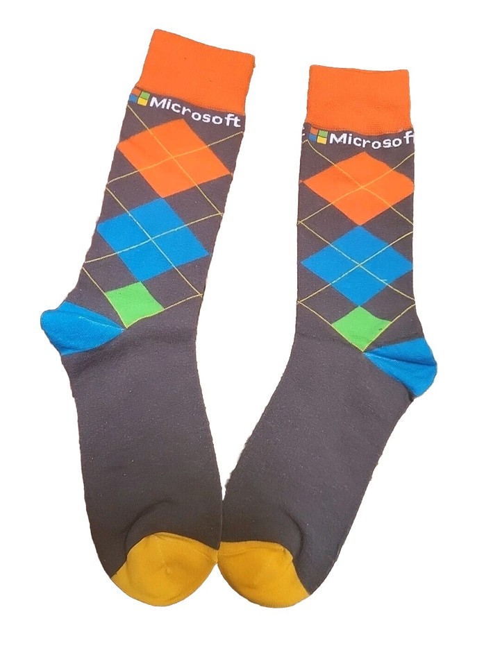 MICROSOFT Colorful Orange/Blue Socks Employee Work Gym NEW! | eBay