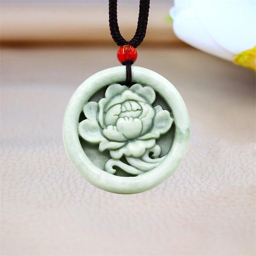 Jade Flower Pendant Natural Jewelry Talismans Necklace Gemstones Charm ...