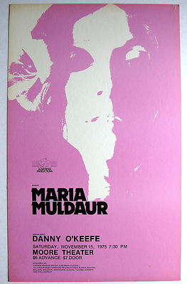 MARIA MULDAUR Moore Theater Seattle 1975 US ORG Cardboard CONCERT ...