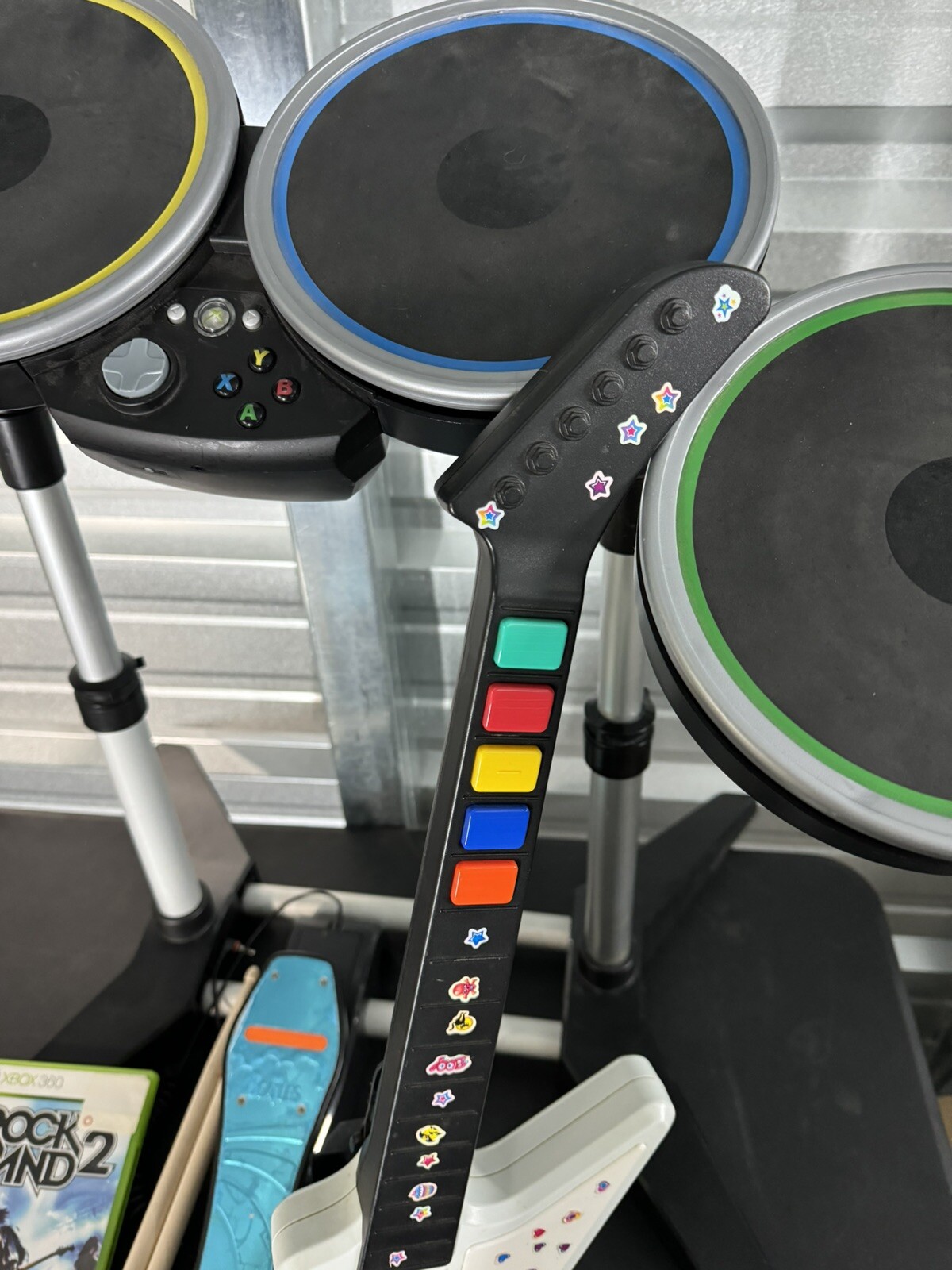 Xbox 360 Rock Band Complete Drum Set w/Guitar Tested Working ...