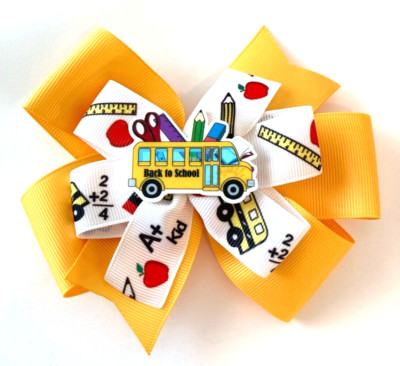 Beautifull School Bus with Supplies inspired hair bow for girls. | eBay