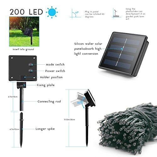 Lalapao 2 Pack Solar String Lights 72ft 22m 200 LED 8 Modes Solar ...