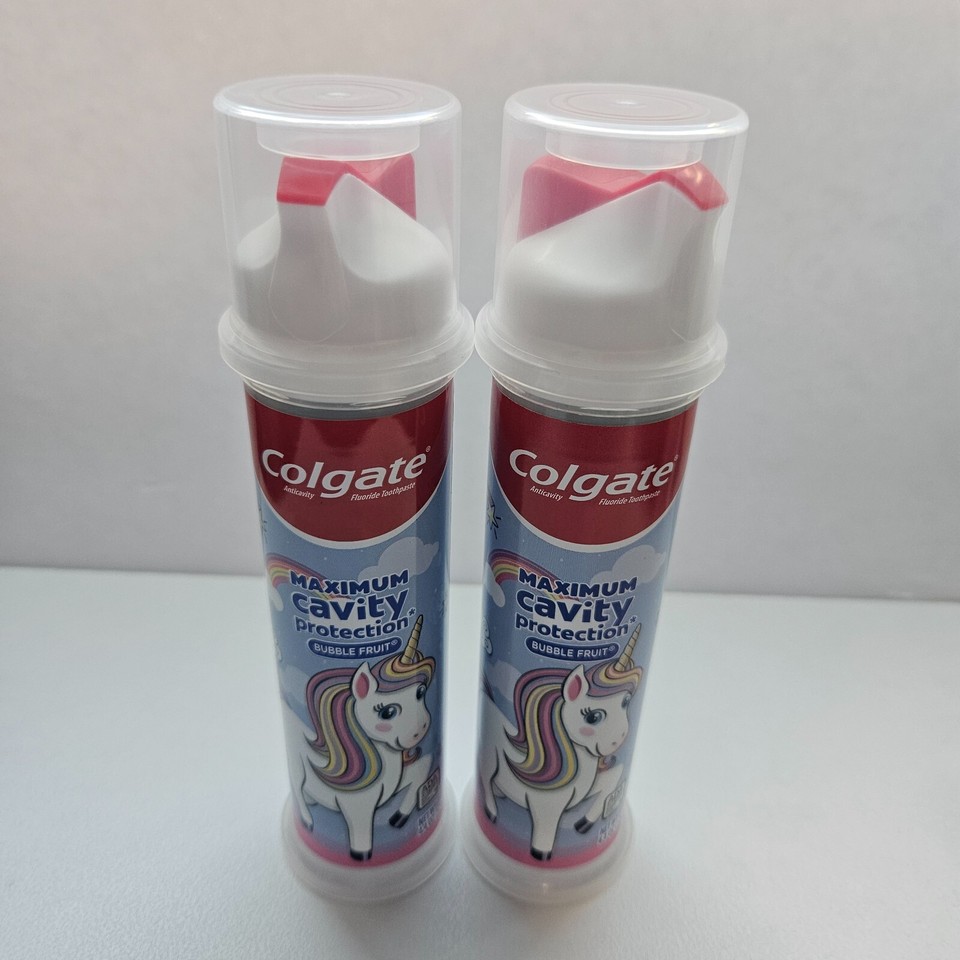 2 Colgate Kids Unicorn Toothpaste Pump, Cavity protection bubble fruit ...