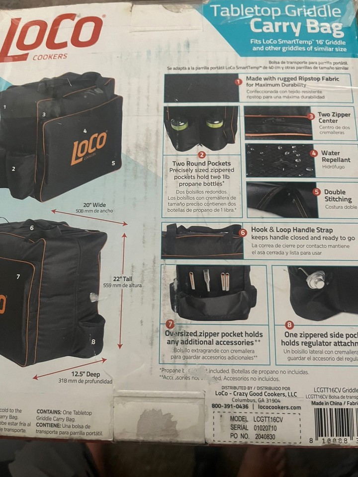 Loco Cookers 16" Tabletop Griddle Carry Bag Cover w/ 4 Pockets ...