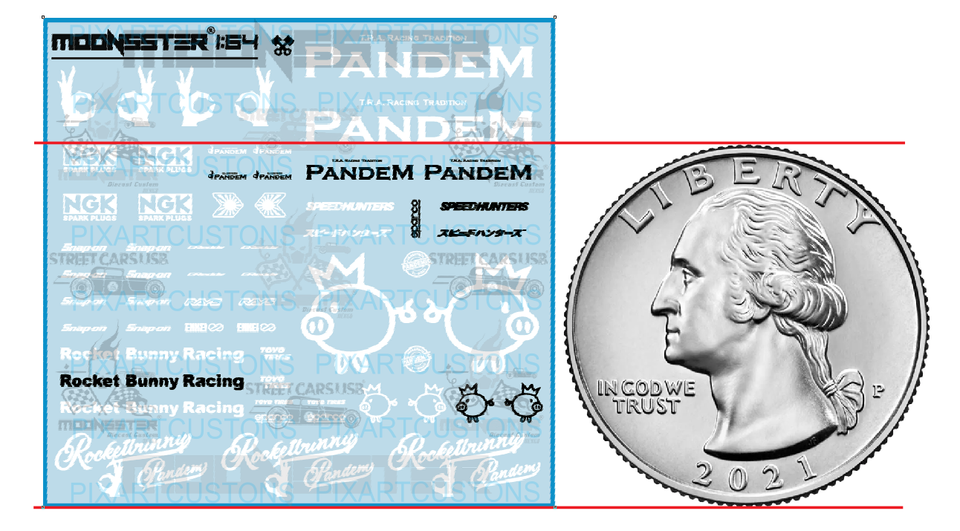 White Racing Pandem White Toner 1/64 Water Slide Decal Set For Hot ...