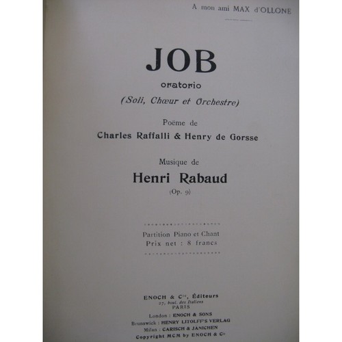 RABAUD Henri Job Oratorio Chant Piano 1900 | eBay