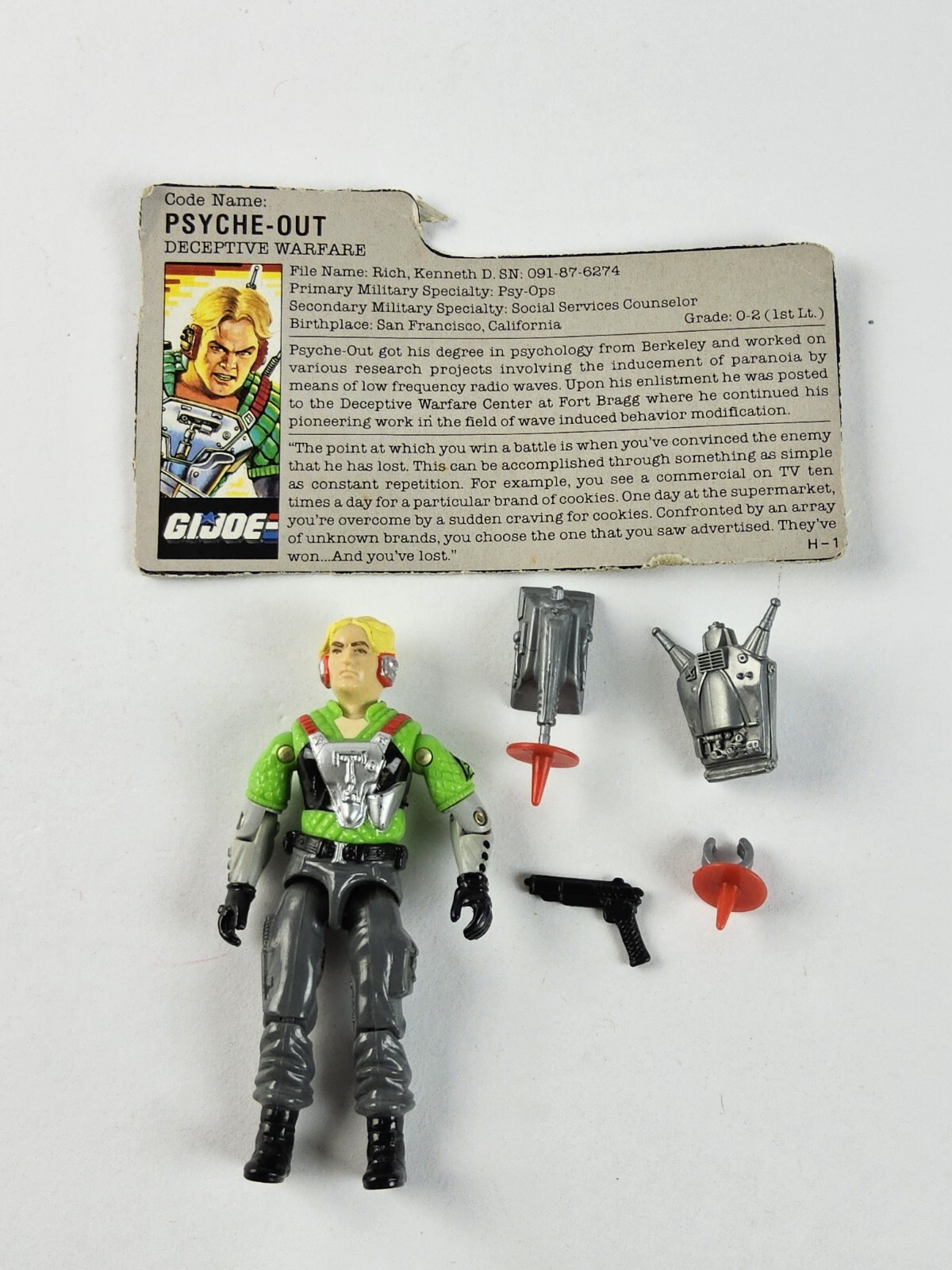 Vintage 1987 GI JOE ARAH PSYCHE-OUT (v1) Figure File Card Hasbro ...