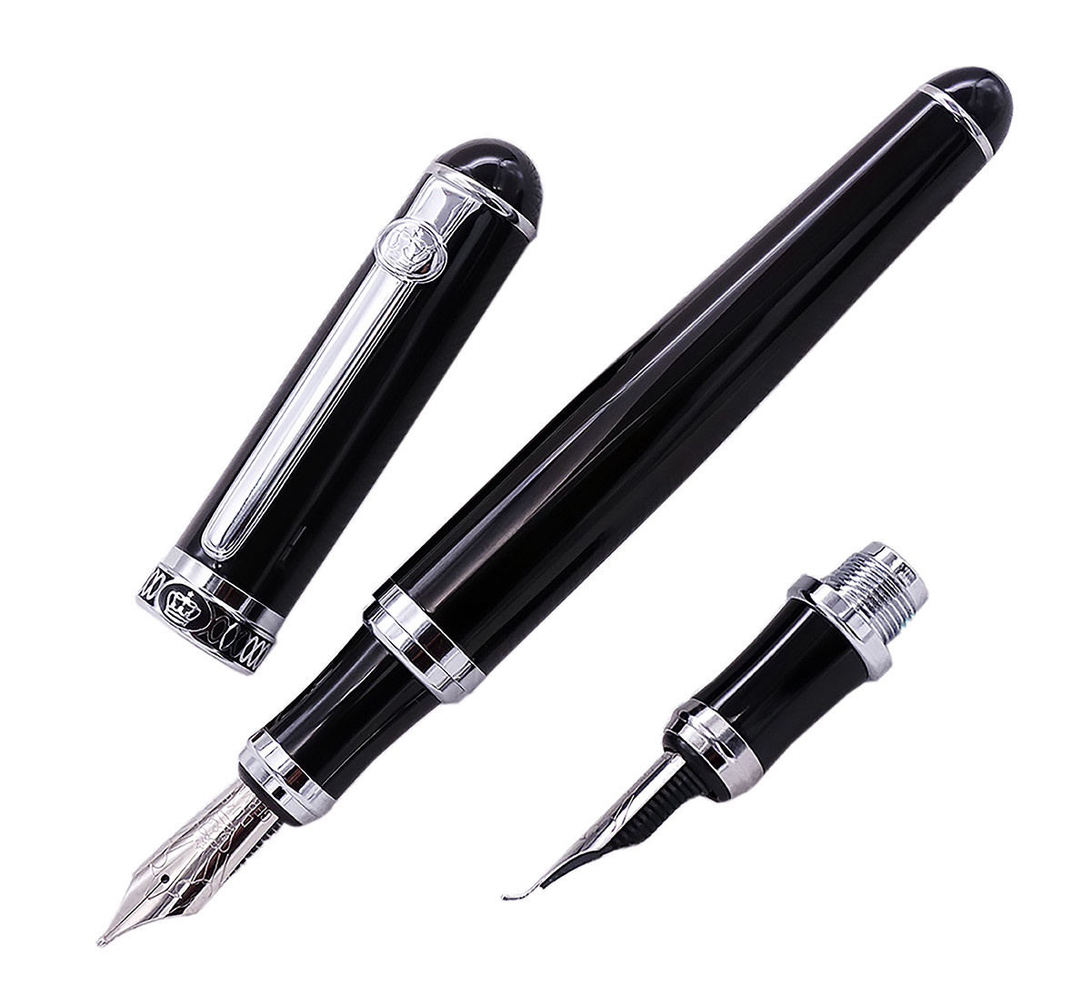Duke D2 Black Metal Fountain Pen & 1PC Calligraphy Bent Nib Writing Set ...