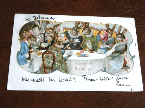 ORIGINAL ANTHROPOMORPHIC ANIMAL POSTCARD - RABBITS AT TABLE. | eBay