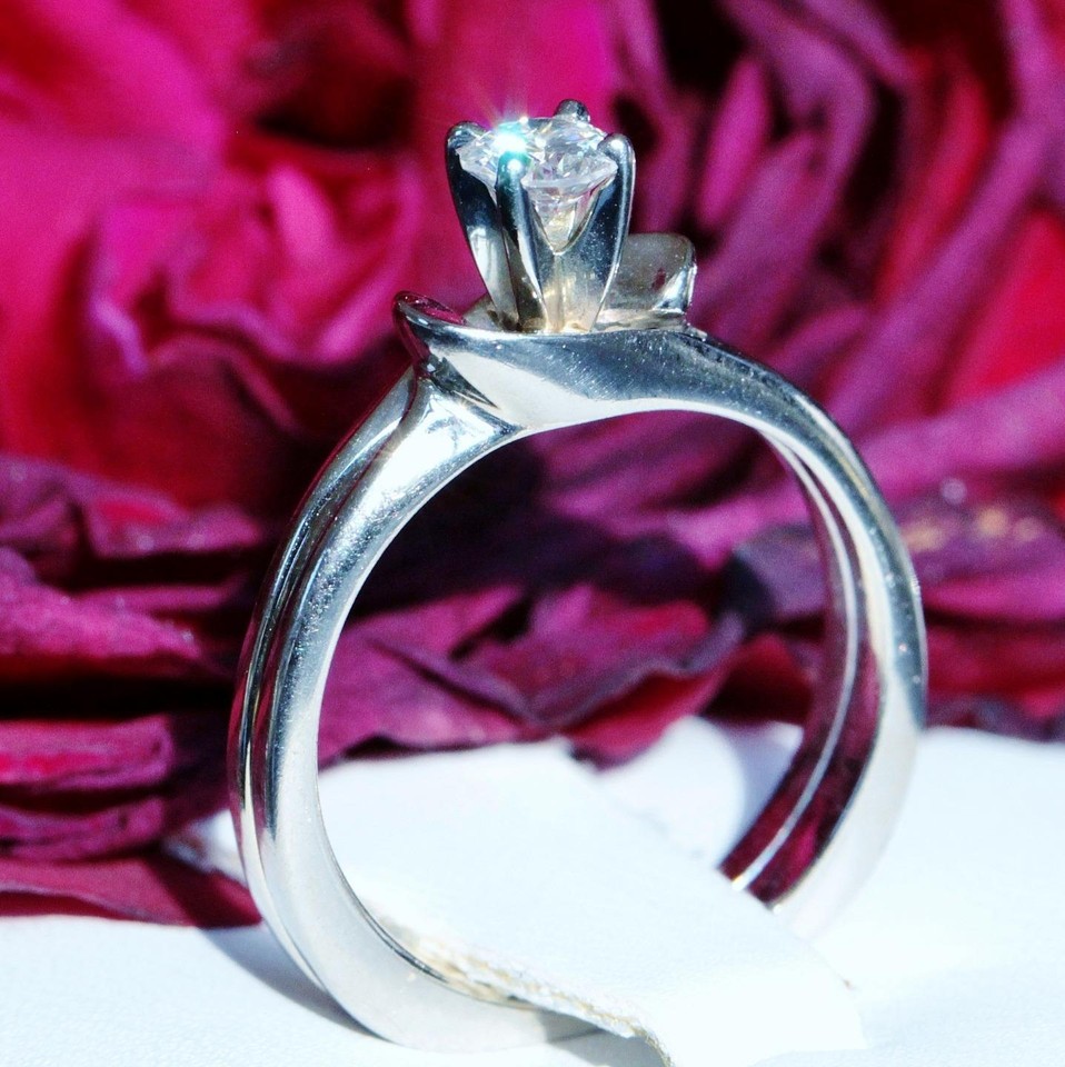 14k white gold ring 0.22ct diamond wedding set size 4 handmade 3.4gr ...