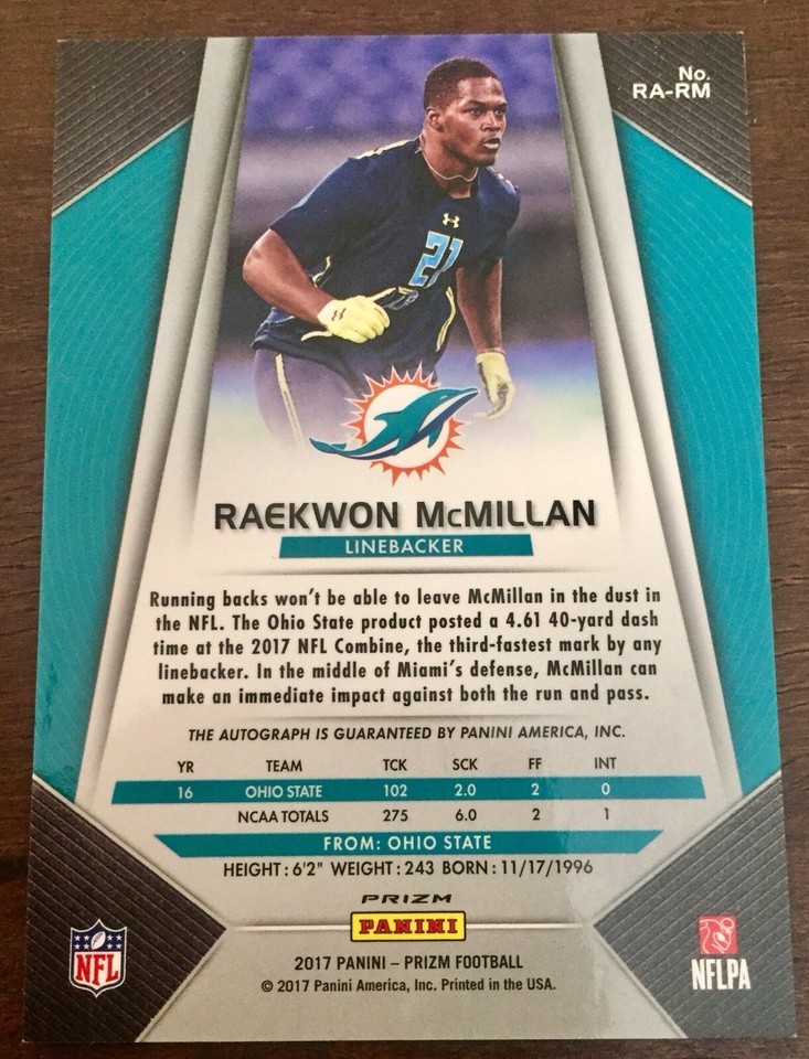 2017 Prizm Raekwon McMillan Autograph Retail Disco Ref RC SSP Ohio ...