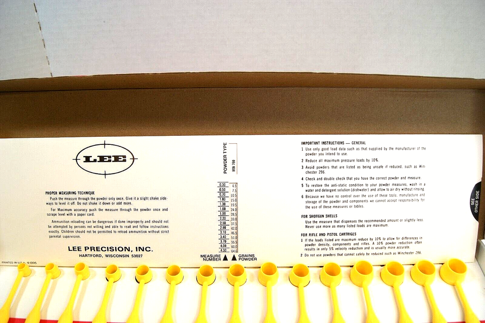 Lee Precision Reloading Improved Powder Measure Kit 15 Measures Slide ...