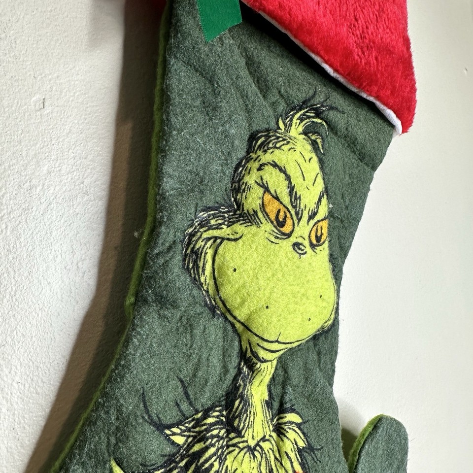 Dr Seuss Grinch Green Curl Elf Toe Felt Bell Christmas Stocking ...