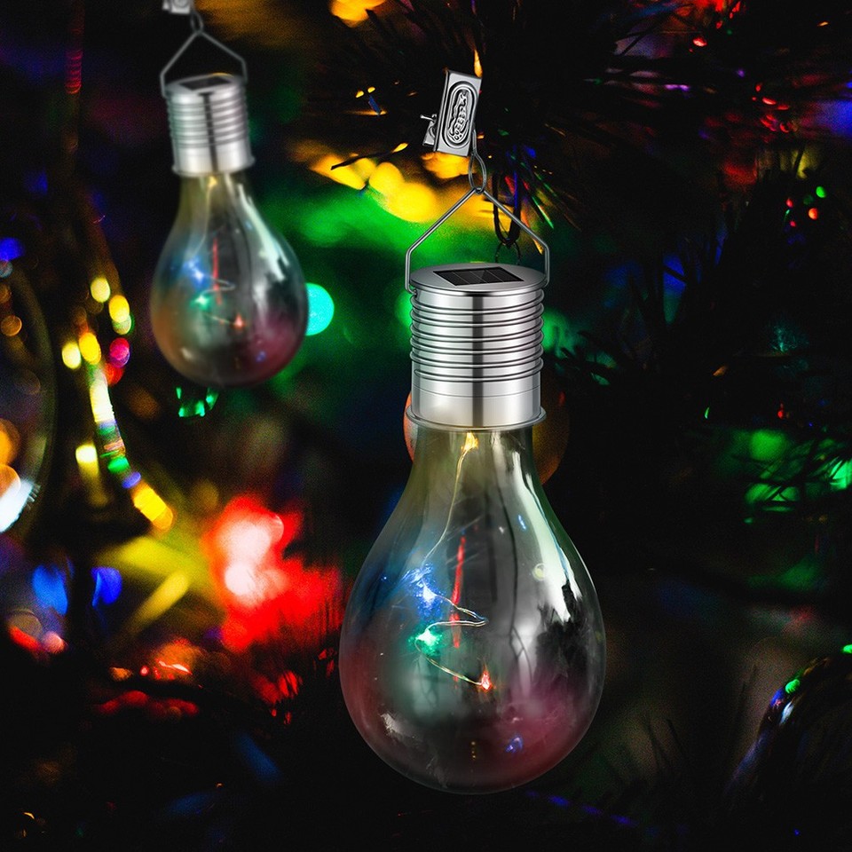 2 Pcs Solar LED Copper Wire Lights Hanging Bulb Lamp for Patio Garden ...