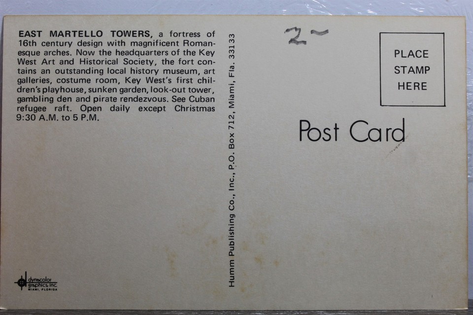 Florida FL East Martello Towers Key West Postcard Old Vintage Card View ...