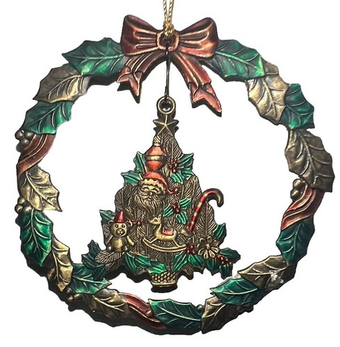 Vintage 80s Russ Metal Painted Christmas Ornament Wreath Tree 3.5” | eBay