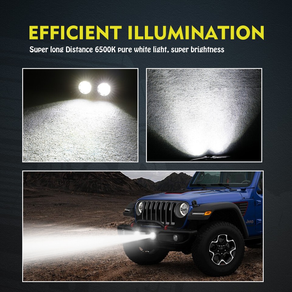 2x 5" 90W Round Flush Mount LED Work Light Spot Driving Reverse Off ...