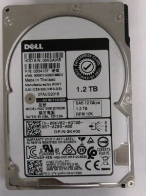 Dell 00KV02 0KV02 HUC101812CSS200 1.2TB 2.5" 10K 12Gbps SAS HDD Hard ...
