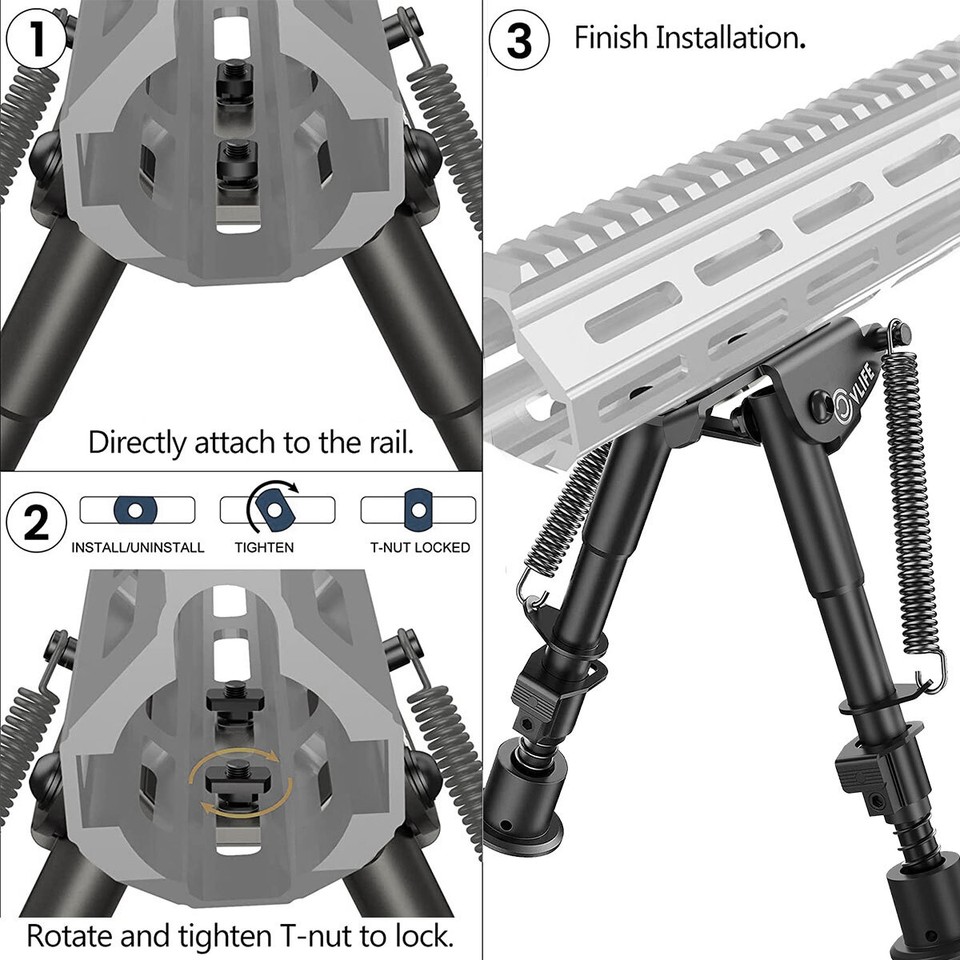 M-LOK 6"-9" Rifle Bipod Spring Return Hunting Bipod For M-Rail Directly ...