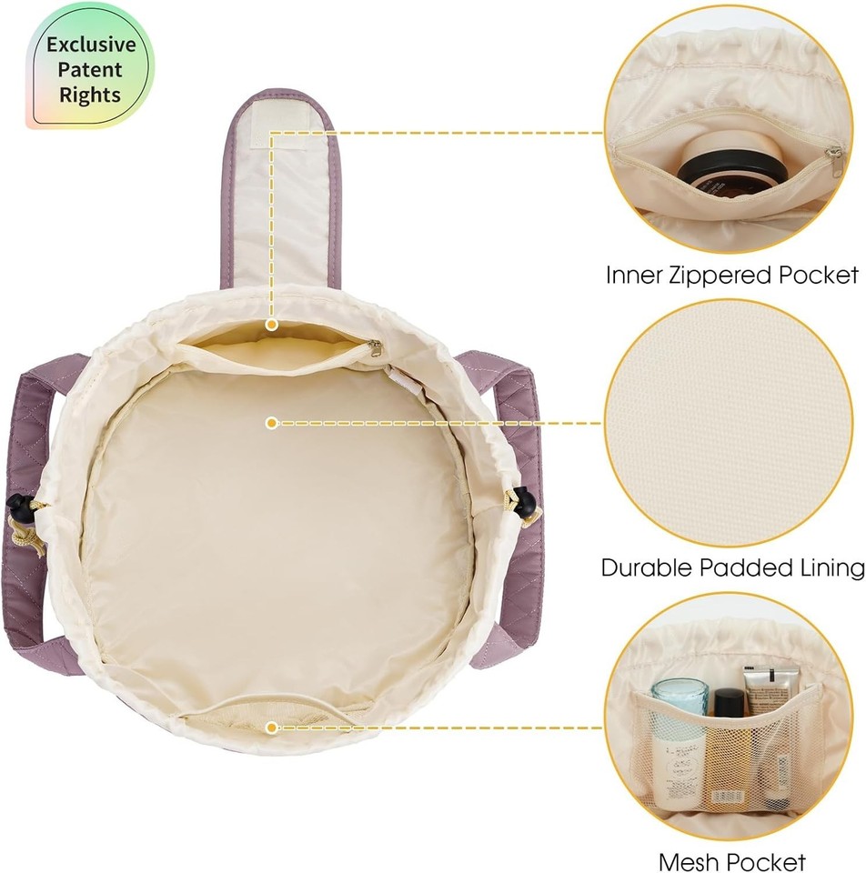 Barrel Drawstring Makeup Bag Large Cosmetic Bag Make up B-Quilted Dusty ...