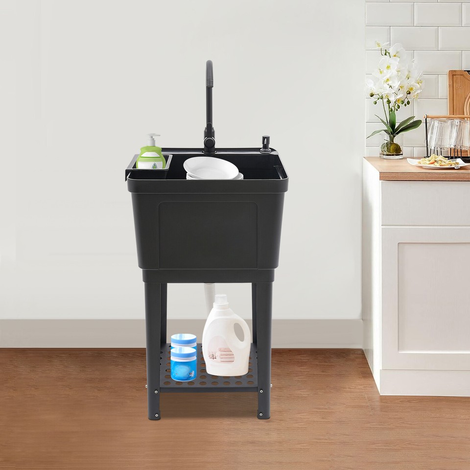 Modern Utility Sink Garage Bathroom Laundry Sink W/ Soap Box+Storage ...