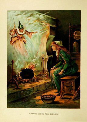 Cinderella and the Fairy Godmother Mother Goose Reproduction Print 11 x ...