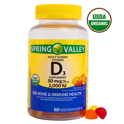 Spring Valley Vitamin D3 Gummies Bone & Immune Health Supplement 50 mcg ...