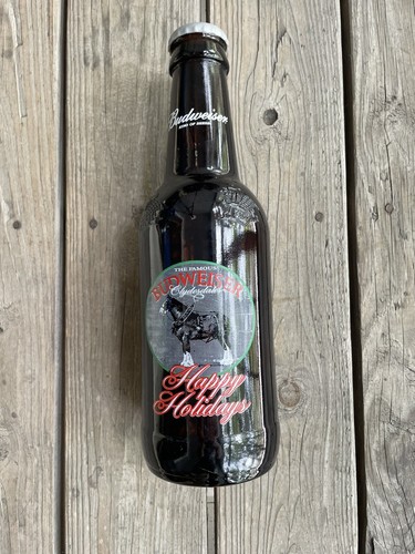 VINTAGE Budweiser Happy Holidays Clydesdales Large Jumbo Glass Bottle ...