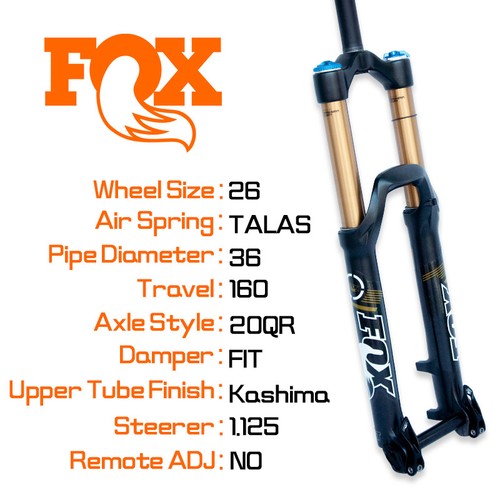 Fox 2014 TALAS 36 Fork KASHIMA 26in F-S 160mm RC2 20QR 1.125 37mm Rake ...