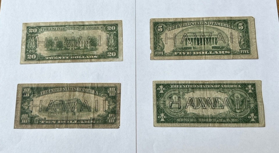 Hawaii Overprint Full Set Emergency Note 1934 1935 $1 $5 $10 $20 ...