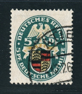 DT. REICH 398 X, Nothilfe 5 Pfg. Wasserzeichen X, Stempel leider ...