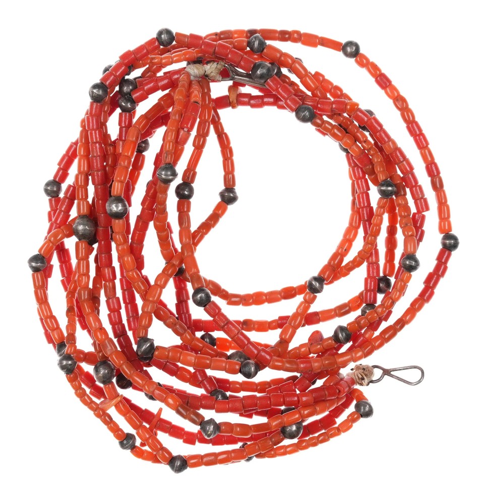 7 Strand Vintage Santo Domingo red coral necklace w/sterling silver ...