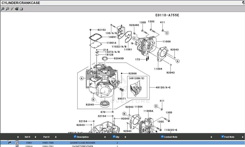 2 Genuine Kawasaki 11004-7025 Cylinder Head Gaskets for FX175V FX801V ...