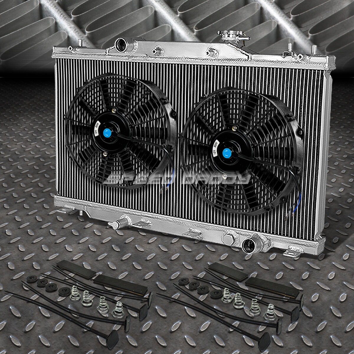 2-ROW ALUMINUM RADIATOR+2X 12"FAN BLACK FOR 02-06 ACURA RSX TYPE-S ...