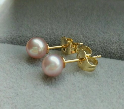 Gorgeous AAAA 4-5mm Natural South sea Pink Round Pearl Earrings 14K Gold | eBay