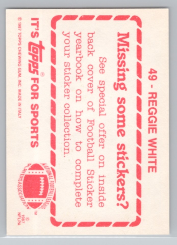 1987 TOPPS STICKERS #49 REGGIE WHITE PHILADELPHIA EAGLES | eBay