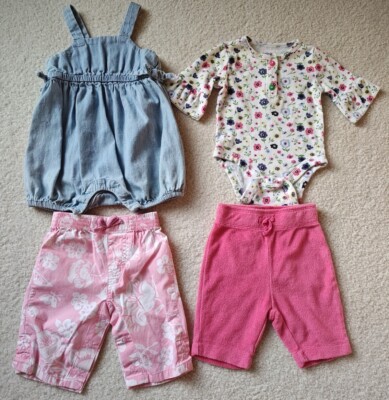 4 item LOT of Girl Size 0-6 months Clothing Baby Gap Romper Pants ...