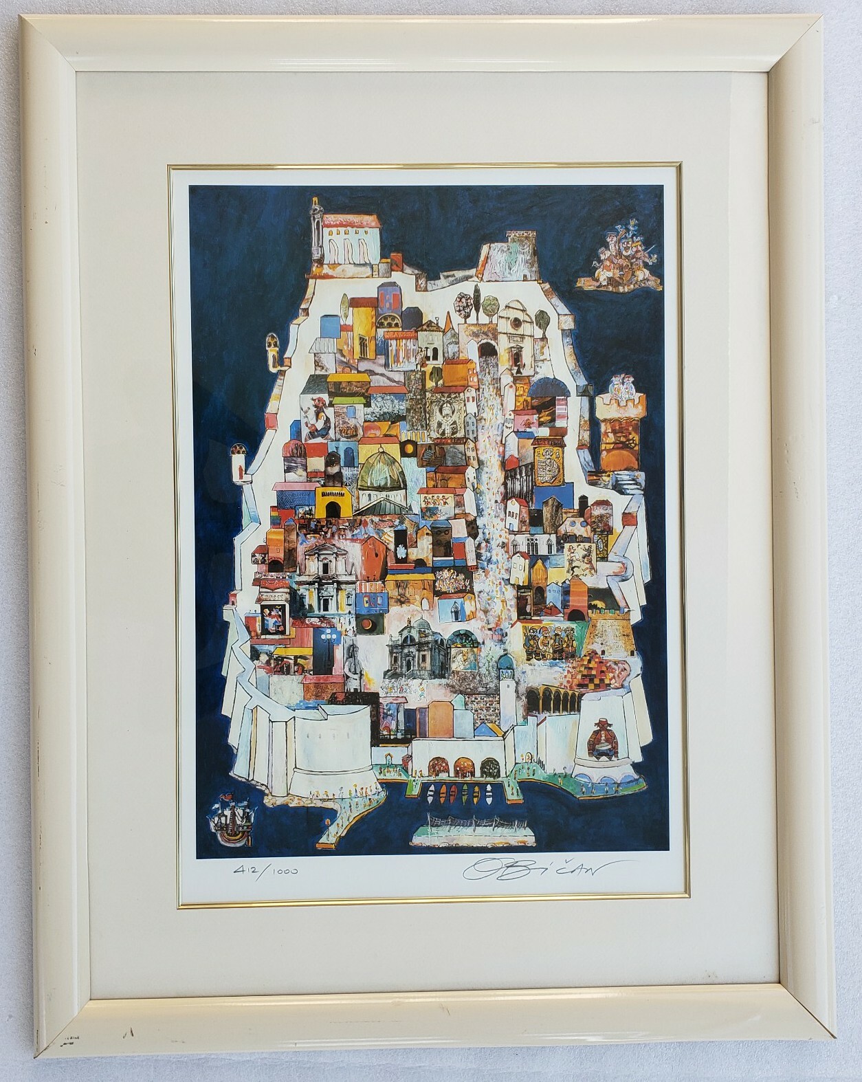 Signed JOVAN OBICAN Village in the Hills 412/1000 Judaica Art ...