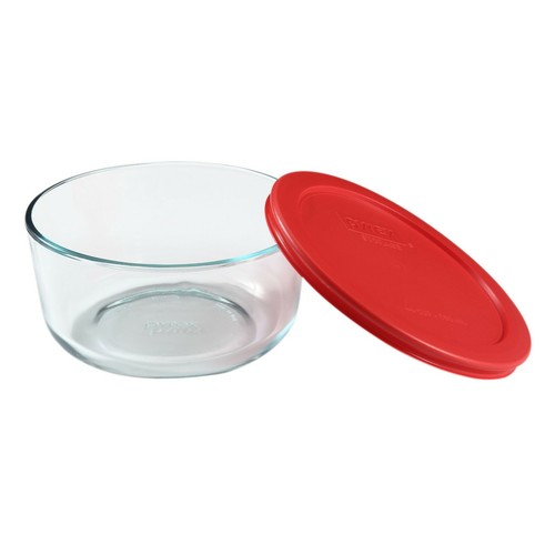 Pyrex 7201 4-Cup Glass Food Storage Bowl w/ 7201-PC 4-Cup Red Plastic ...
