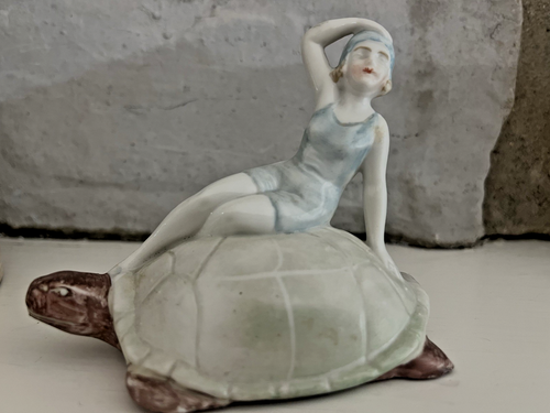 Vintage Art Deco Bathing Beauty Lady Porcelain Figurine on Turtle #4451 ...