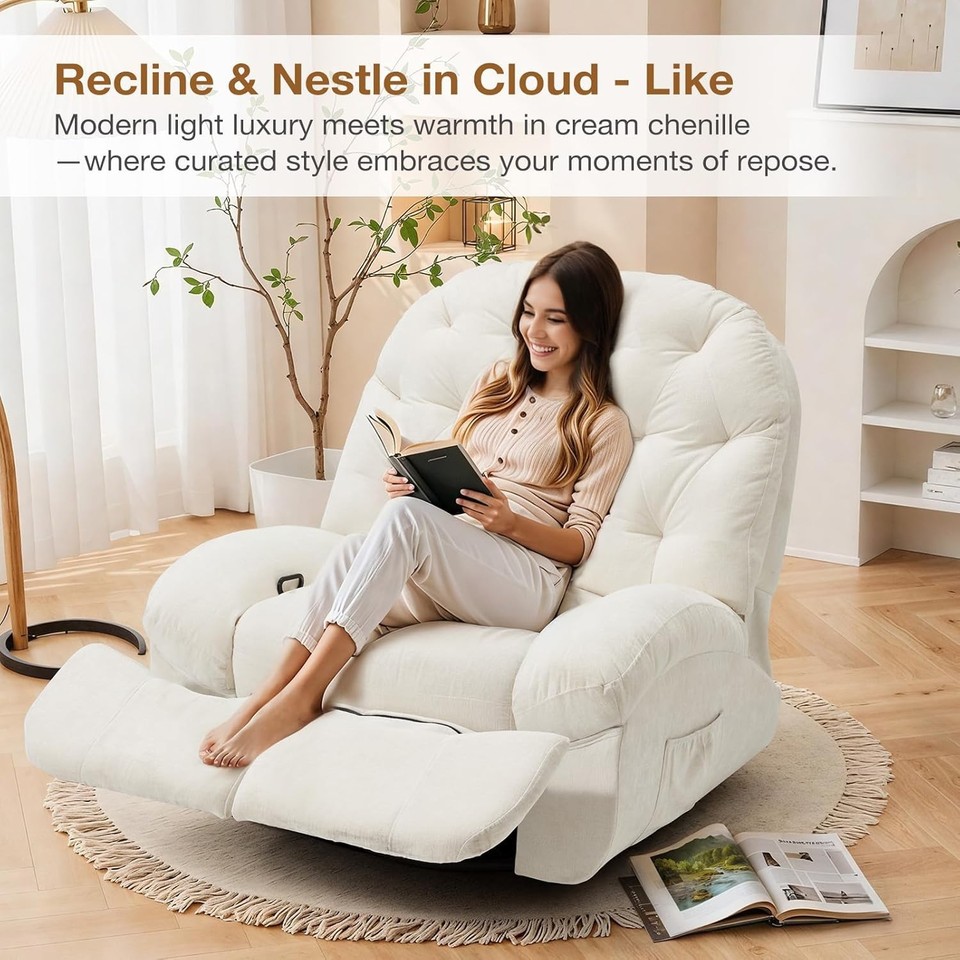 Oversized Recliner Chair, 360° Swivel Rocking Glider, Chenille Rocker ...