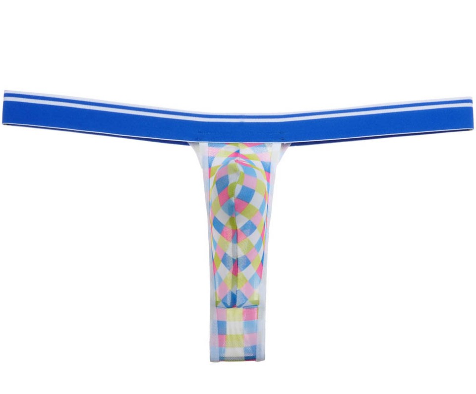 Men's String Sheer Bikini Tanga Underwear Thong Plaids Mesh Bulge Pouch ...