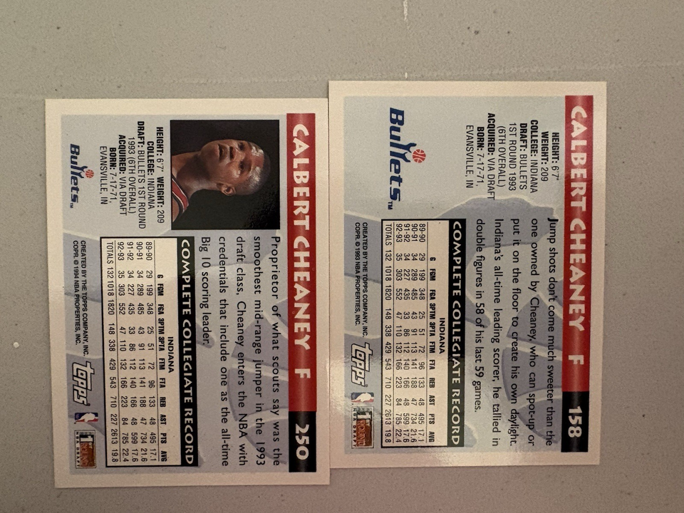 (3) 1993-94 Topps & Upper Deck Calbert Cheaney rookie cards Washington ...